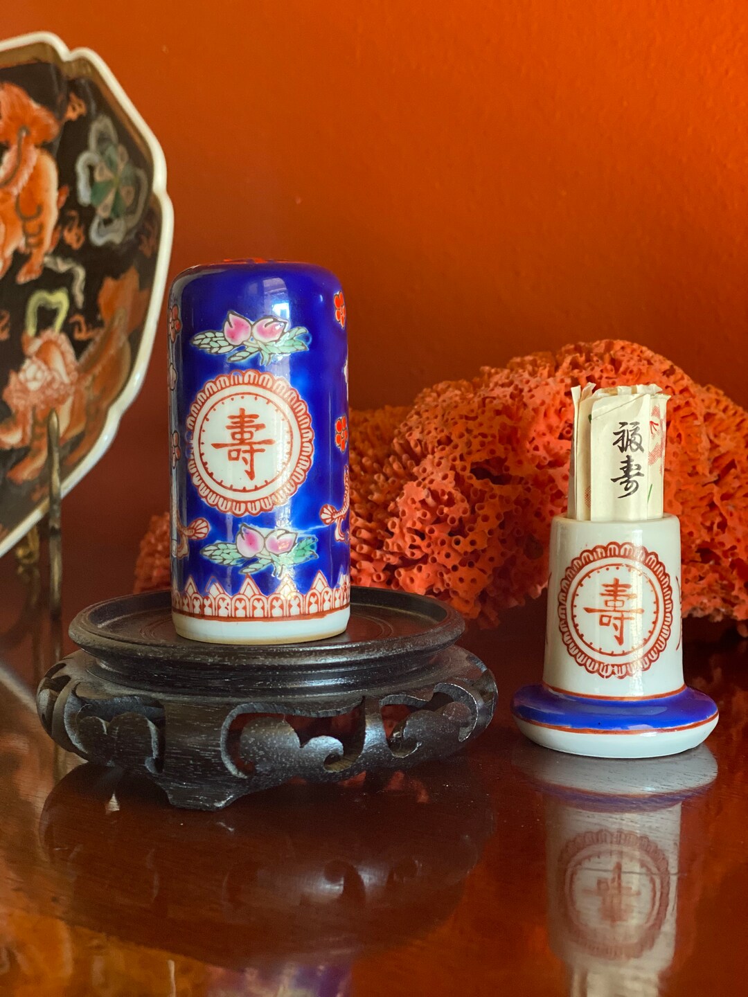 Vintage Chinese Ceramic Toothpick Holder, Asian Floral Toothpick Holder ...