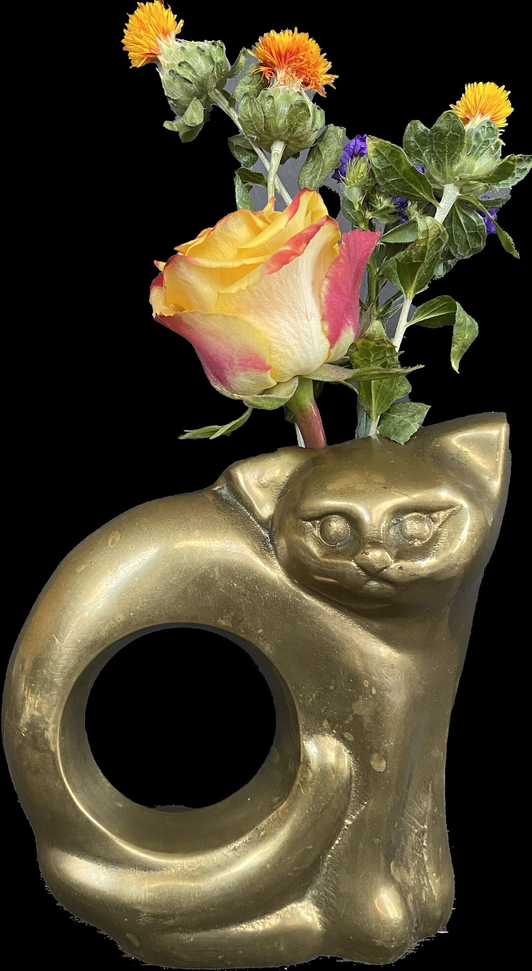 Midcentury Brass Cat Flower Vase, 6 1/2, Gift for Cat Lovers, Unique ...
