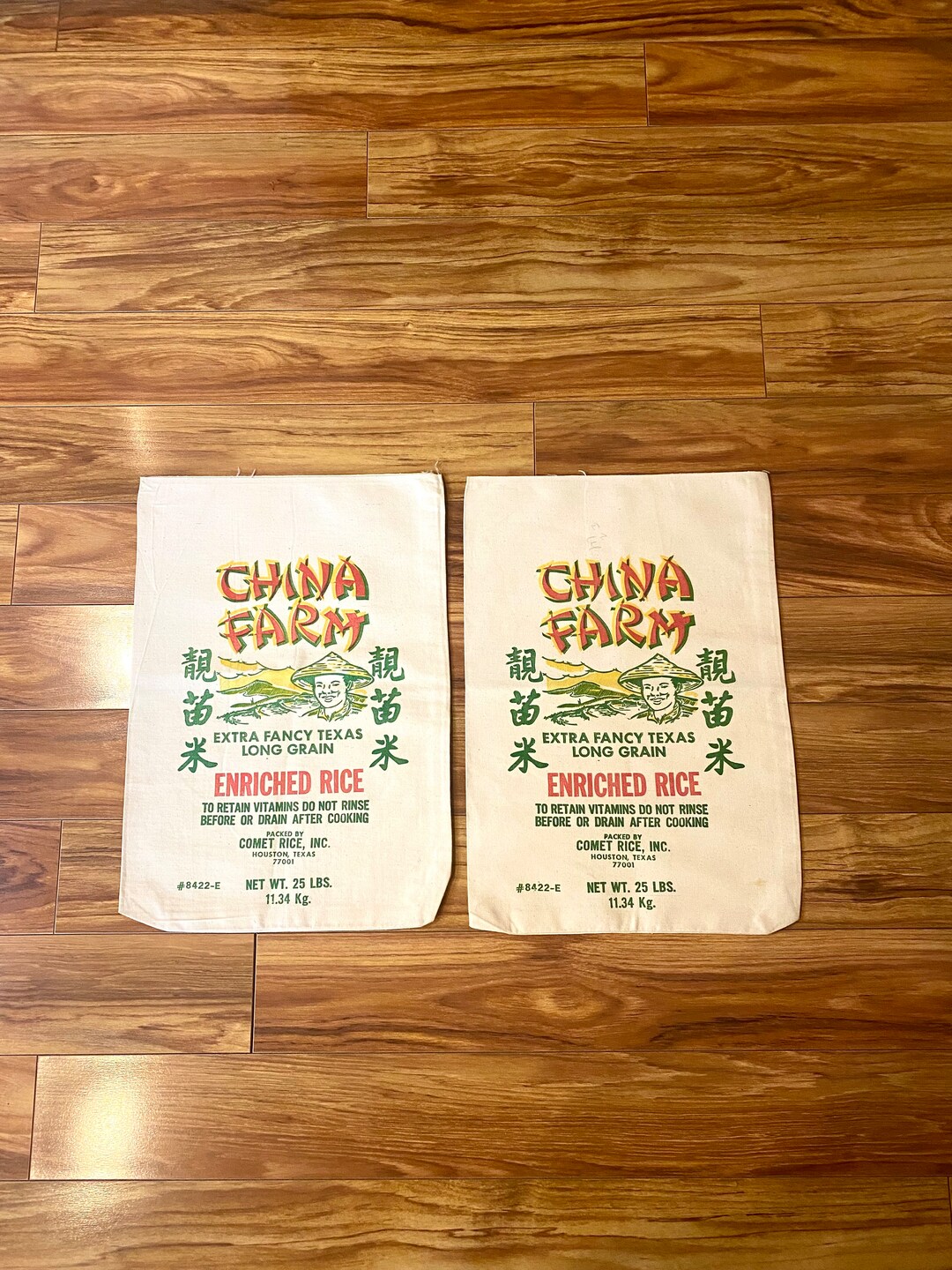 Set of Two L/ Vintage China Farm Enriched Rice Feed Sack, 25LBS ...