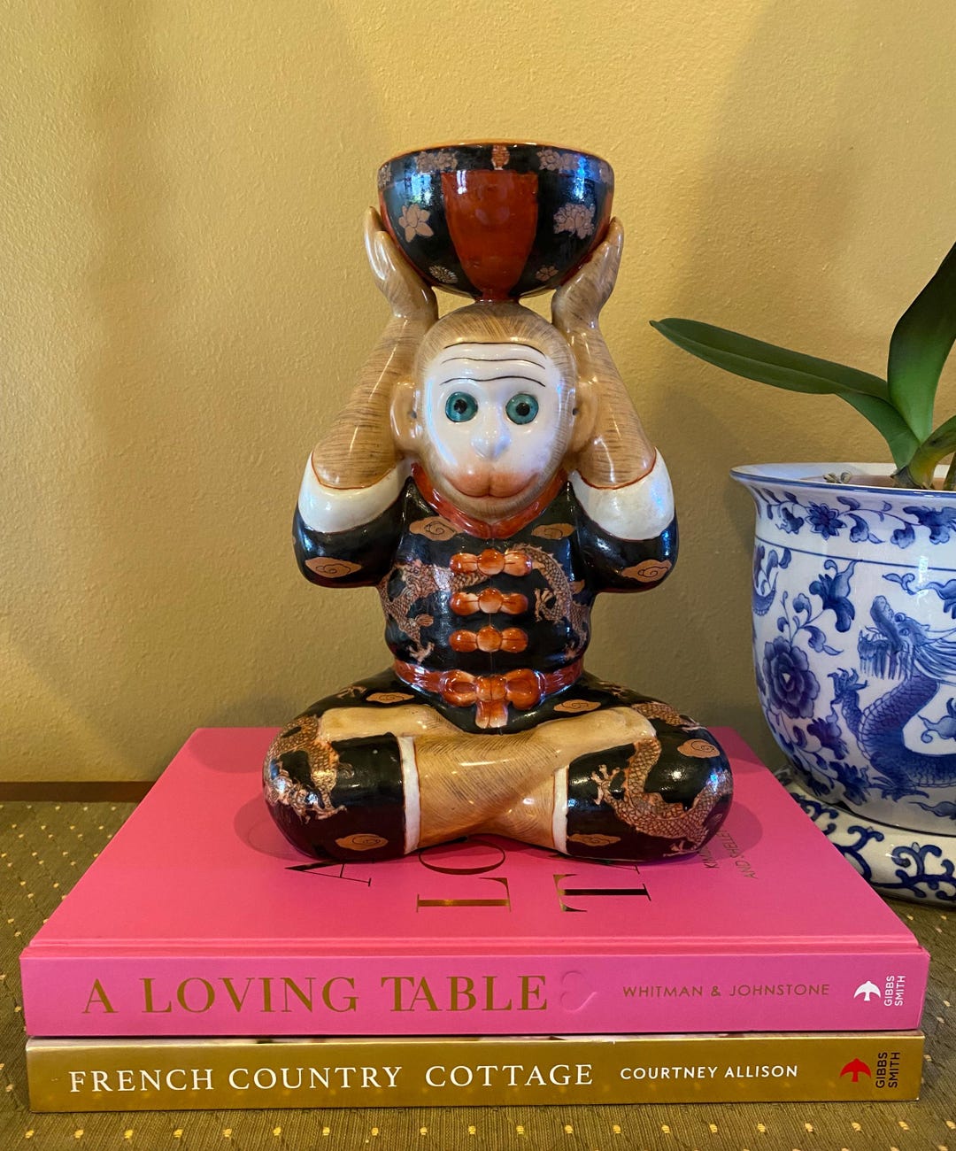 Chinoiserie Bell Hop Monkey Figurine Holding Dish, 10, Butler Monkey ...