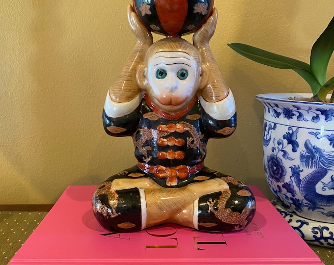 Chinoiserie Bell Hop Monkey Figurine Holding Dish, 10", Butler Monkey ...