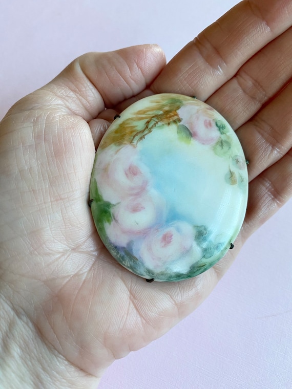 Antique Victorian Hand Painted Porcelain Brooch, Flor… - Gem