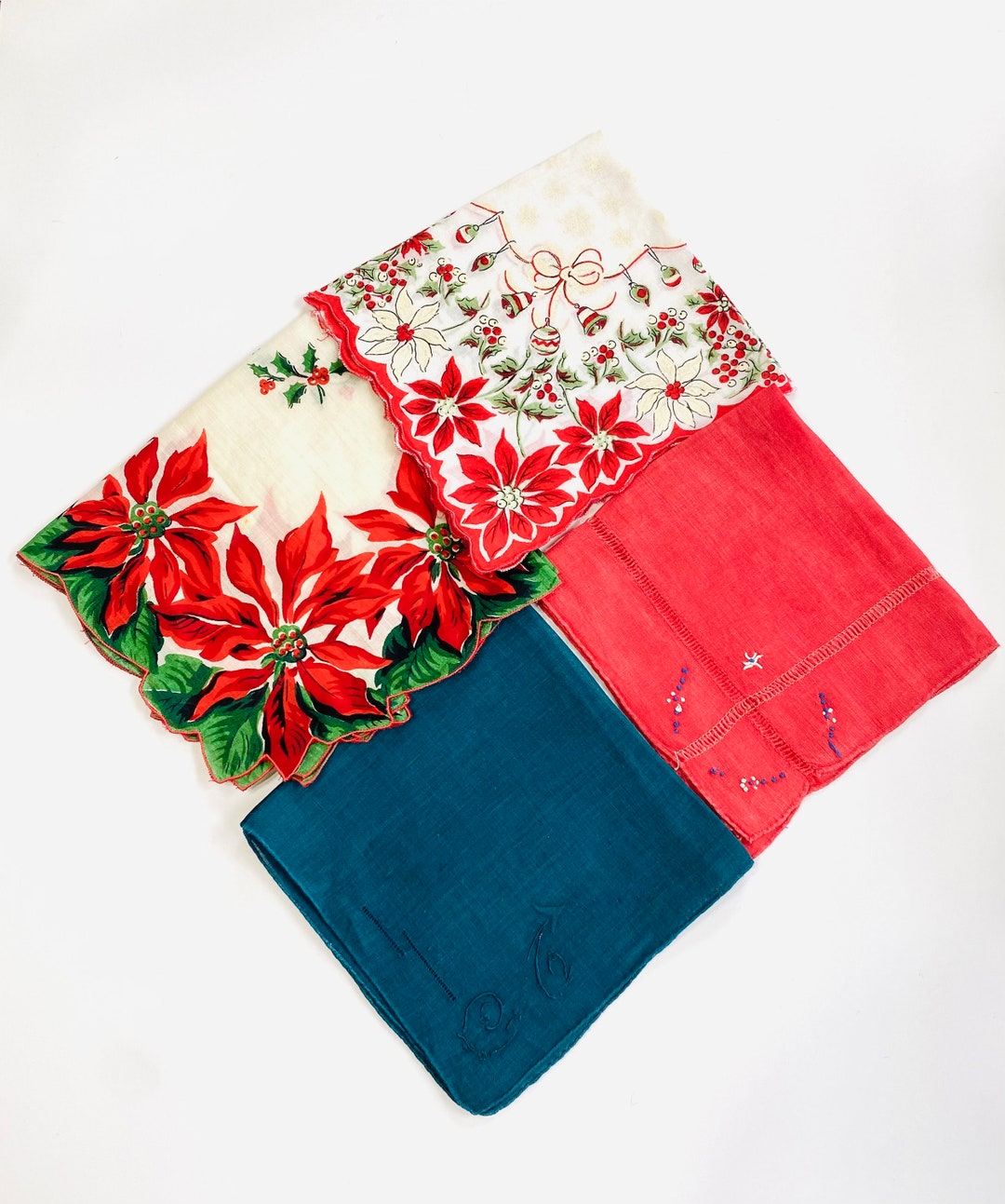 Vintage Christmas Theme/color Handkerchiefs, Vintage Christmas Hankies ...