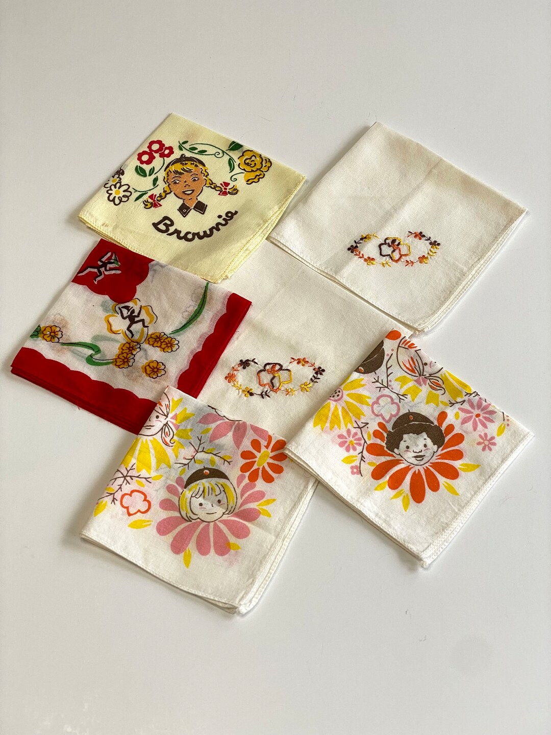 Six/1950s-60s Brownie Scout Handkerchief, Vintage Brownie Scout Hanky ...