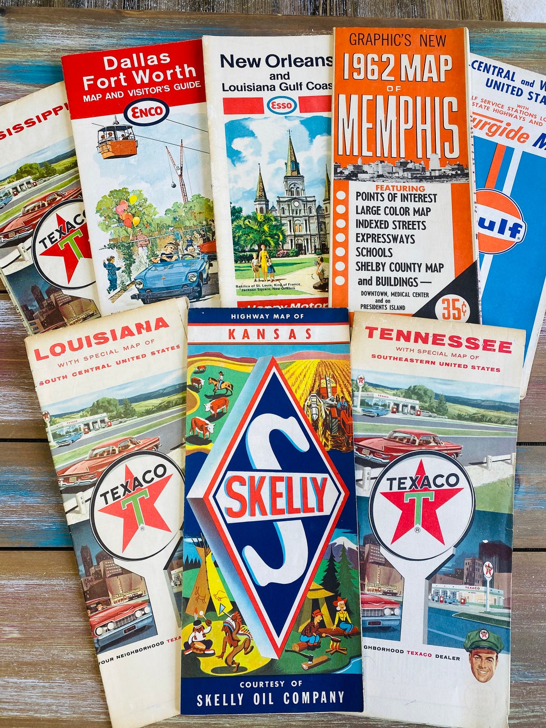 Lot of Eight Vintage Foldout Road Maps, Paper Ephemera, Vintage City ...
