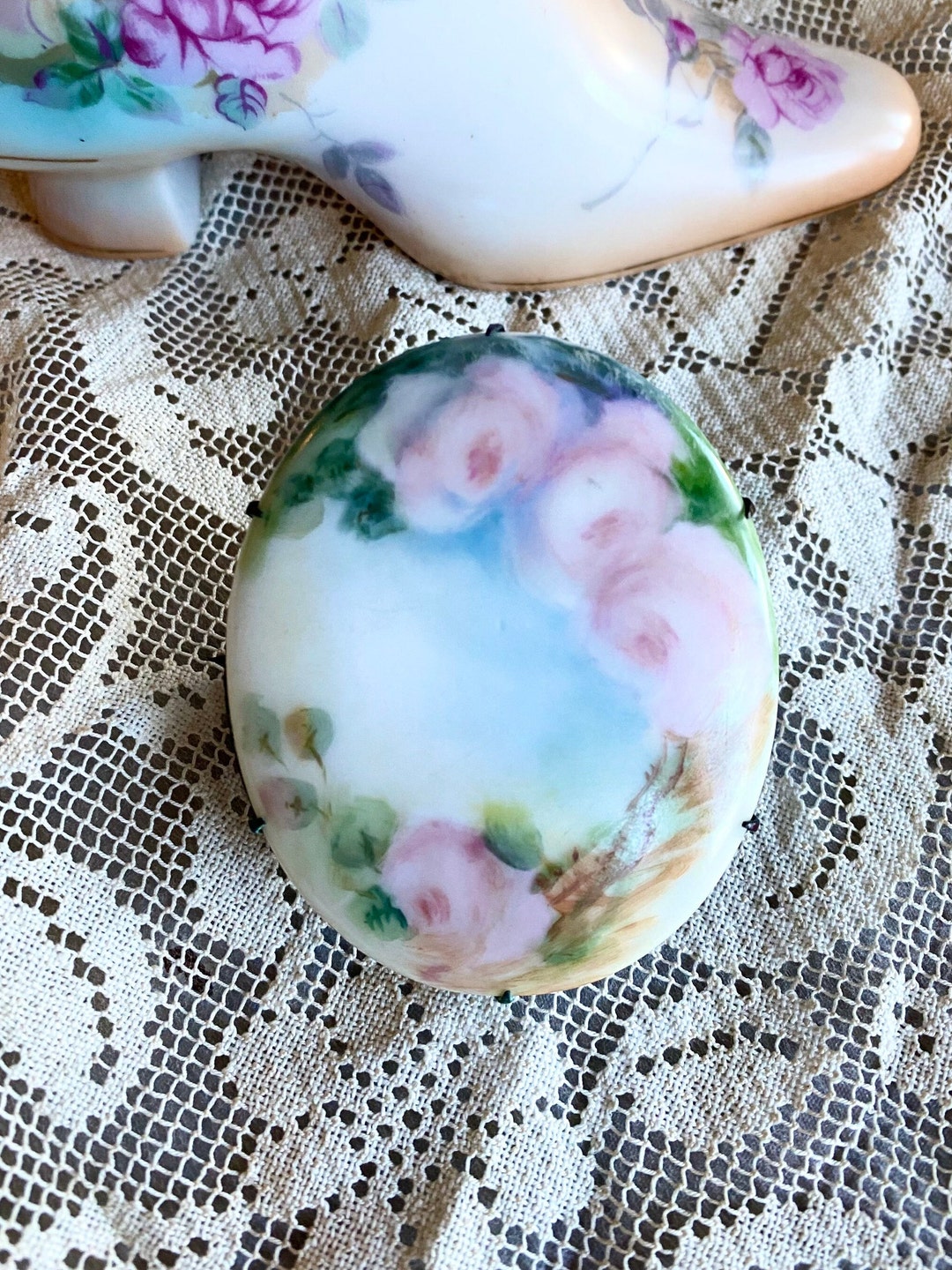 Antique Victorian Hand Painted Porcelain Brooch: Floral Rose Design - Etsy