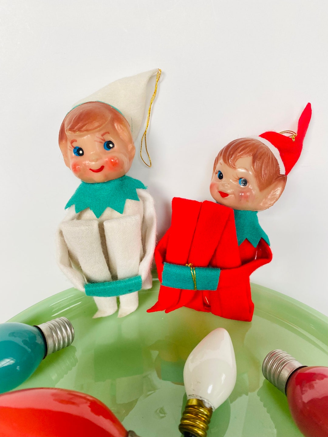 Two Vintage Christmas Pixie Elves, Pixie Elf Ornament, Midcentury ...
