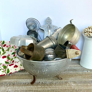 Vintage Kitchen Utensil Lot: Antique German Biscuit Cutters, Colander ...