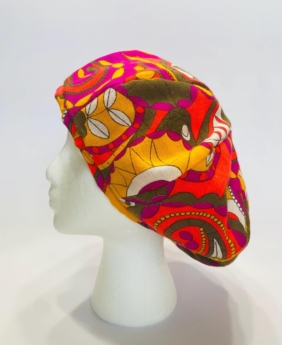 60s-70s Psychdelic Mod Newsboy Hat, Groovy Hats, Psychedelic Beret ...