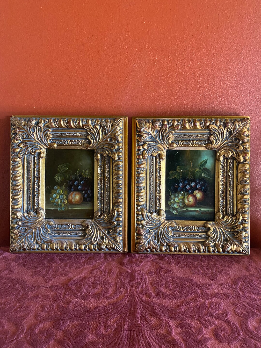 Original Fruit Still Life Oil Paintings, 12 3/4, Grapes, Peaches ...