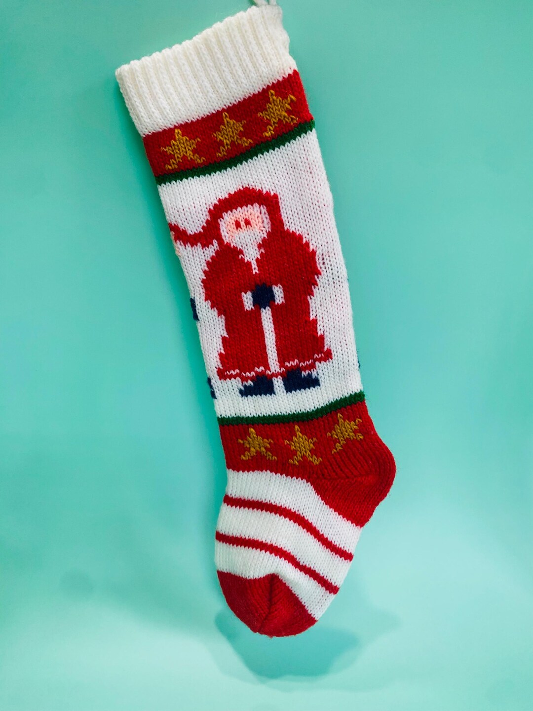 Vintage 70s Santa Christmas Stocking, Vintage Knit Christmas Stocking ...