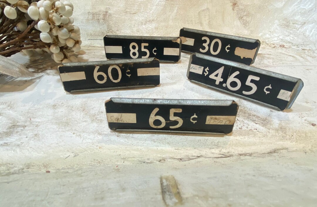 Vintage Metal Grocery Store Shelf Price Tags, Mercantile Display ...