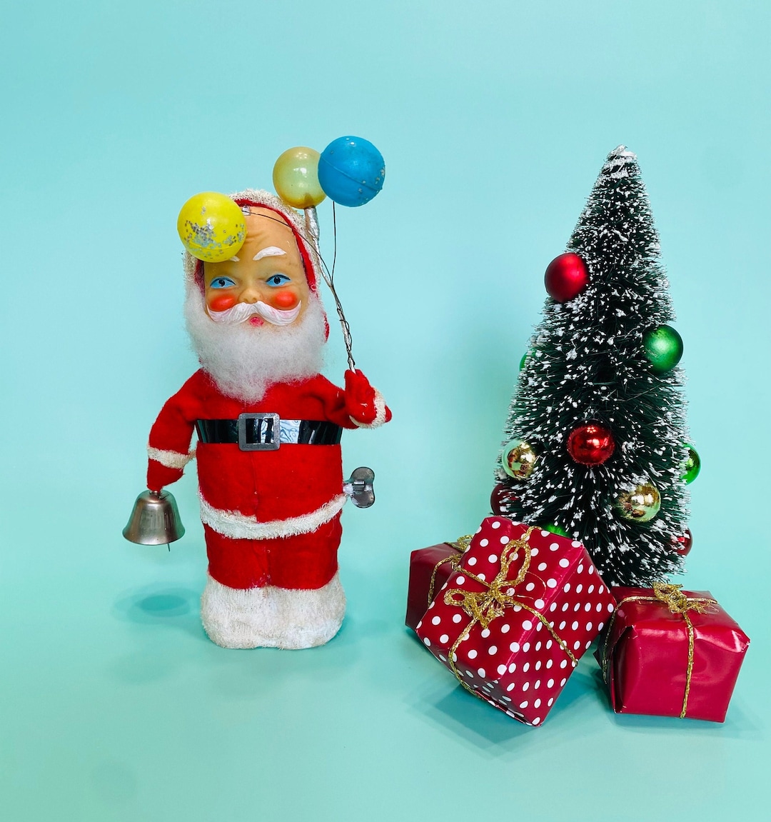 1950s Mechanical Santa Claus, Bell Balloons, Vintage Santa Claus Doll ...