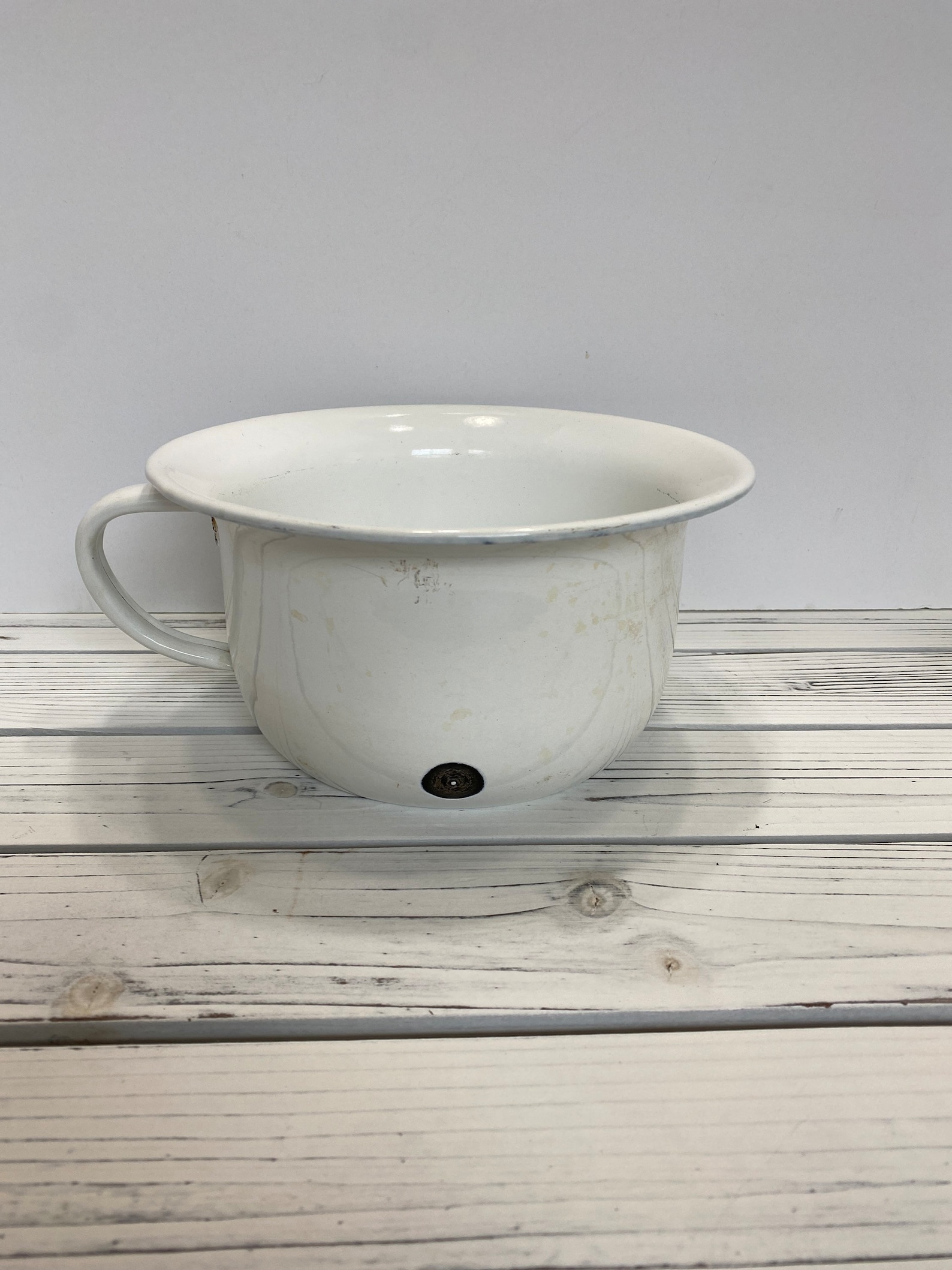 Vintage White Enamelware, Vintage Chamber Pot, Rustic Farmhouse Planter ...