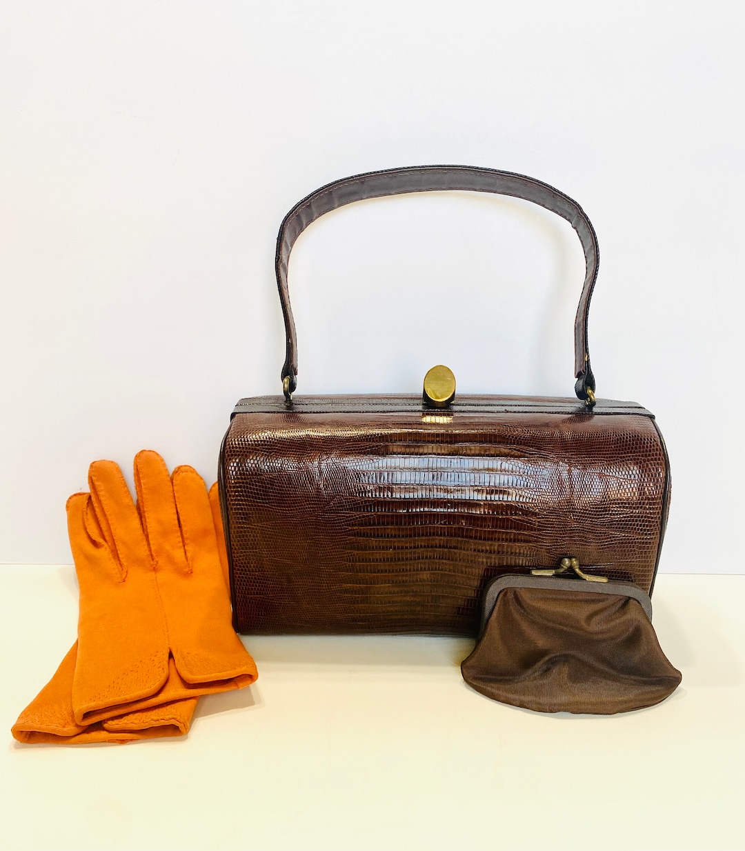 1950s Lizard Skin Handbag/purse, 50s Small Lizard Skin Purse, Reptile ...