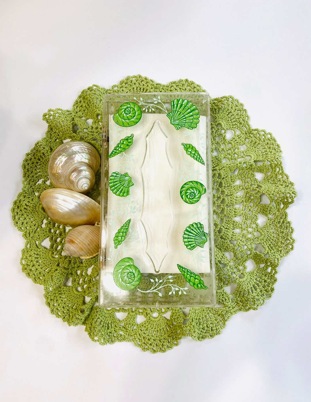 60s 70s Lucite Tissue Box, Seashells, Retro Bathroom, Vanity ...