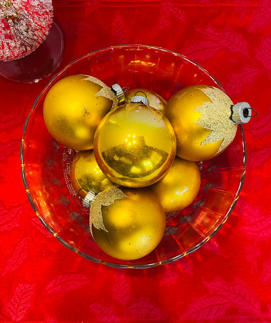 Seven 1950s Gold Shiny Brite Ornaments Shiny Brite Mica Starburst