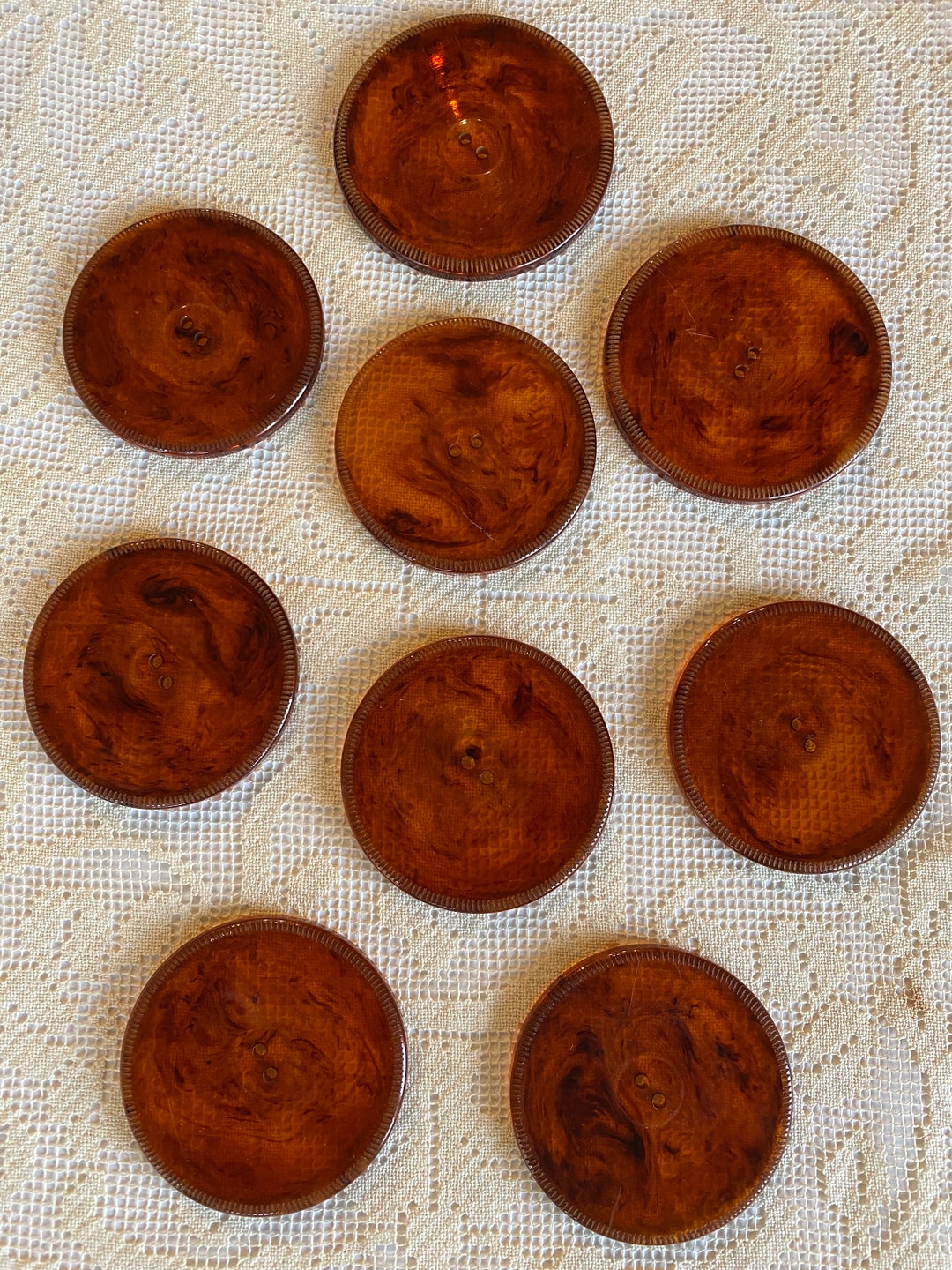 Nine Large/vintage Faux Tortoise Shell Buttons, Bakelite/resin? Sewing ...