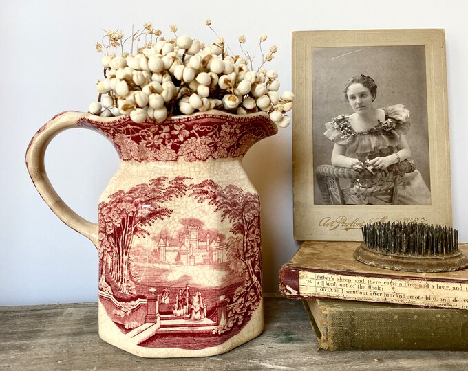 Vintage/masons Red Transferware Ironstone Pitcher, England, Collectible ...