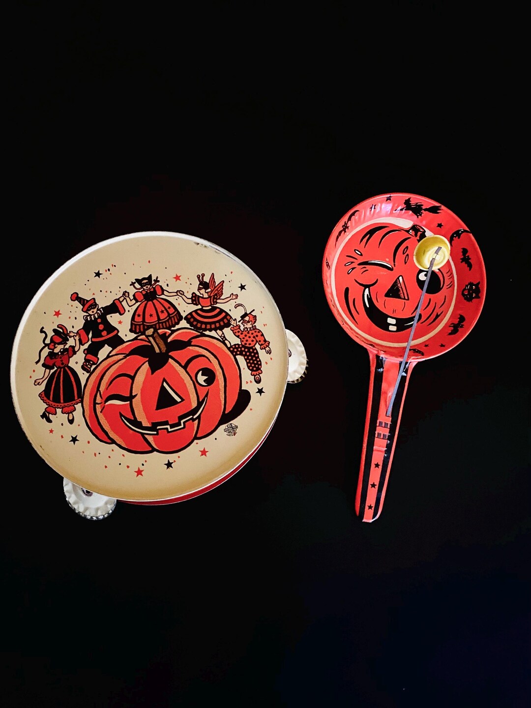 Rare/vintage Halloween Pumpkin Tin Lithograph Noisemakers/ Set, Litho ...