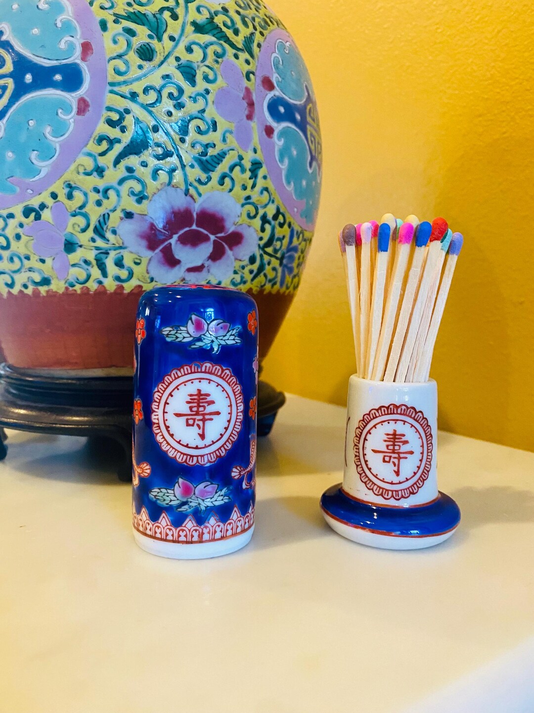 Vintage Chinese Ceramic Toothpick Holder, Match Vessel, Asian Floral ...