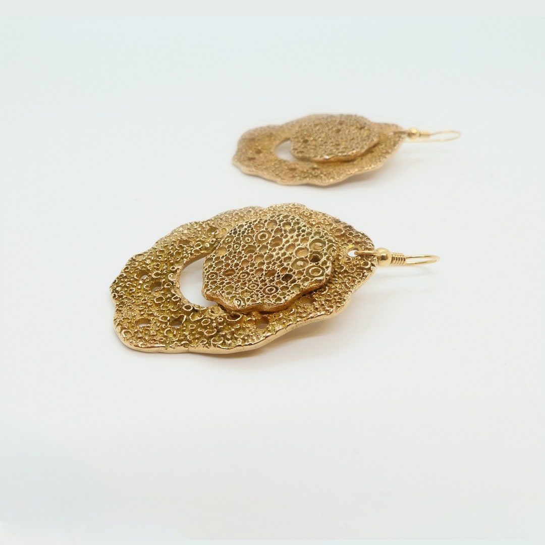 Shoulder Length Irregular Earrings Textured Yellow Gold Eclipse ...