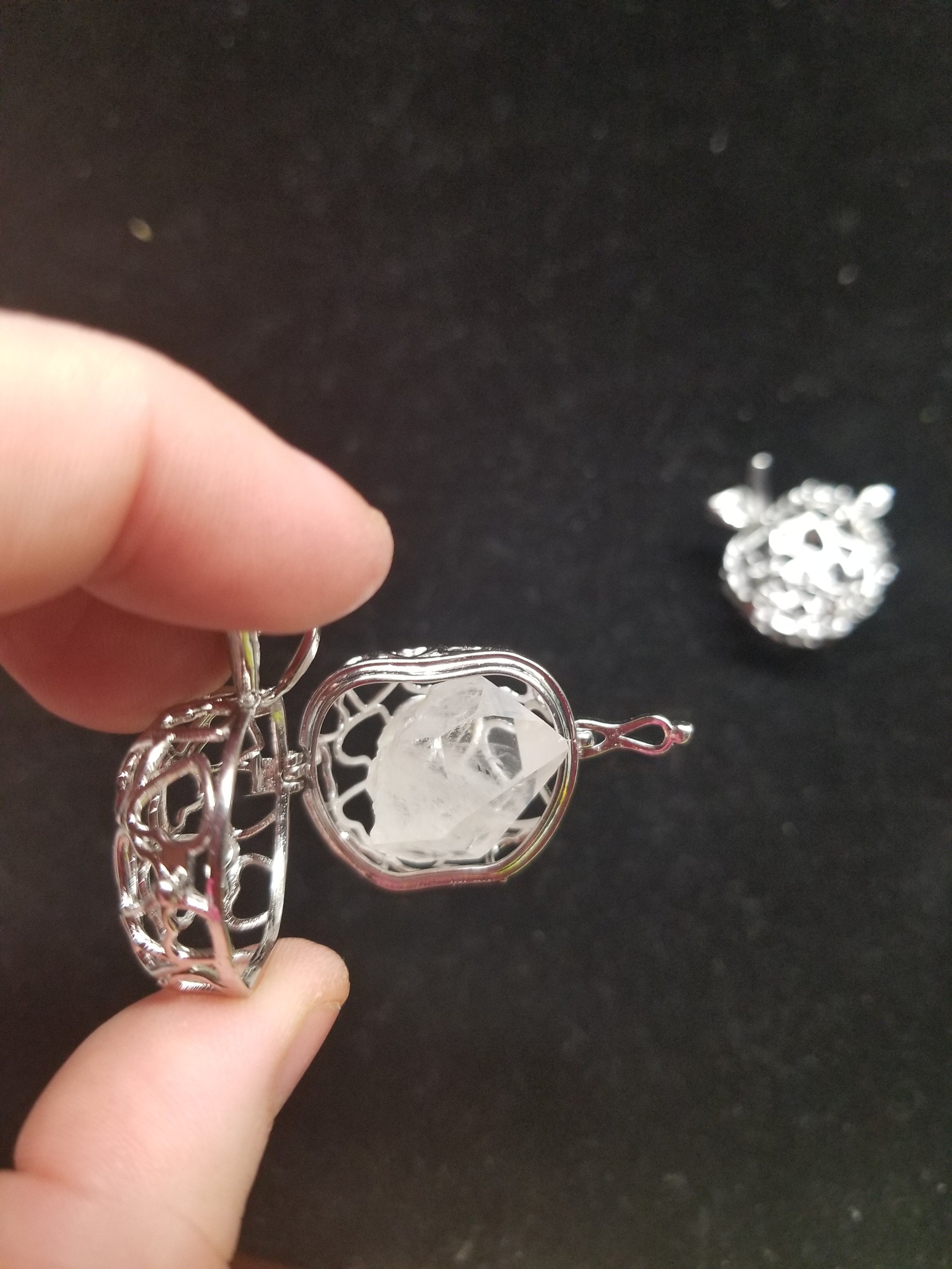 FILIGREE CAGE Locket Pendant Clear Quartz Necklace Crystal - Etsy UK