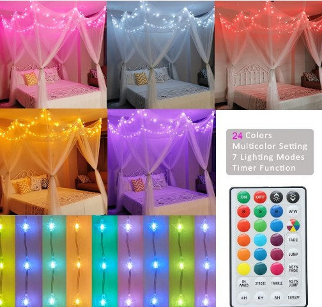 White Starlight Bed Canopy Remote Control for Double Queen Bed By - Etsy