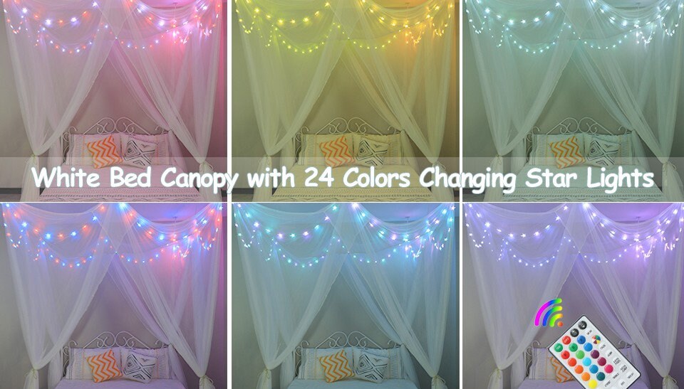 White Starlight Bed Canopy Remote Control for Double Queen Bed By - Etsy