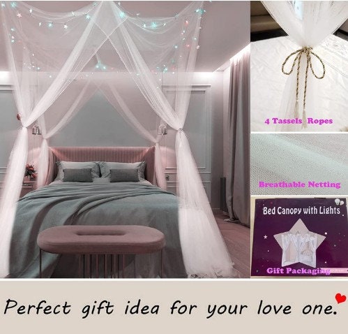 White Starlight Bed Canopy Remote Control for Double Queen Bed By - Etsy