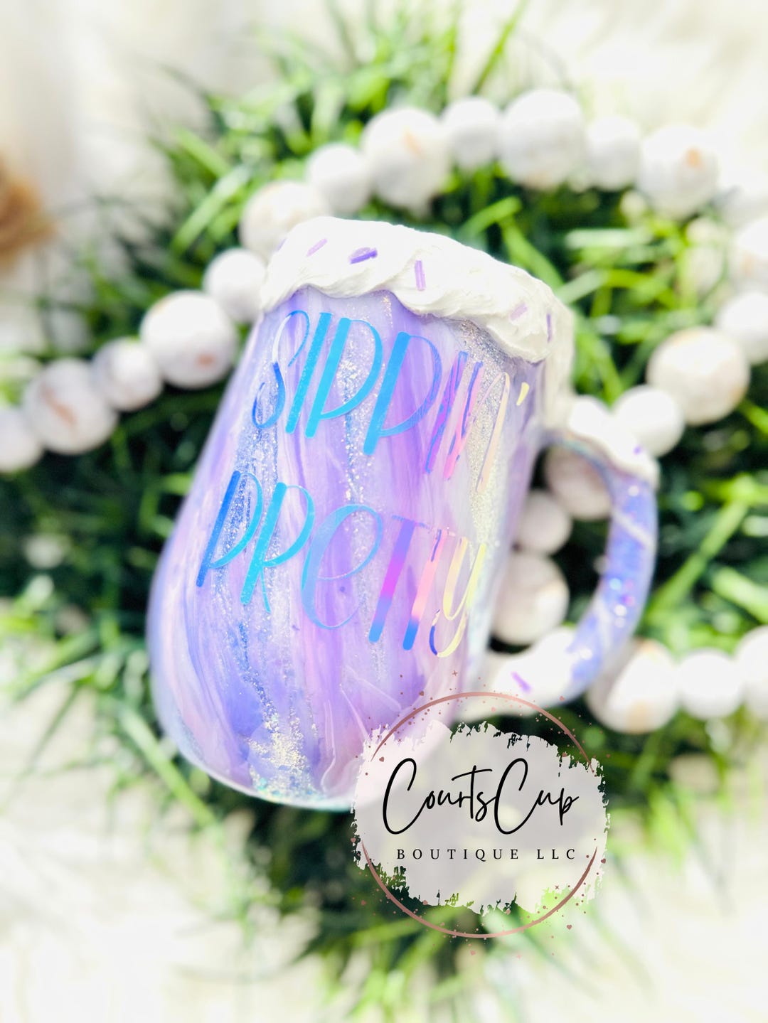 Sippin Pretty Purple Glitter Mughandle Tumblertumbler Giftsepoxy ...