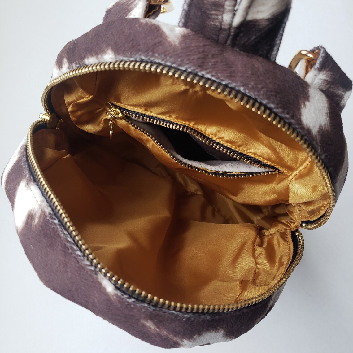 Mini Convertible Adjustable Backpack fake/faux Synthetic Fur Brown Cow ...