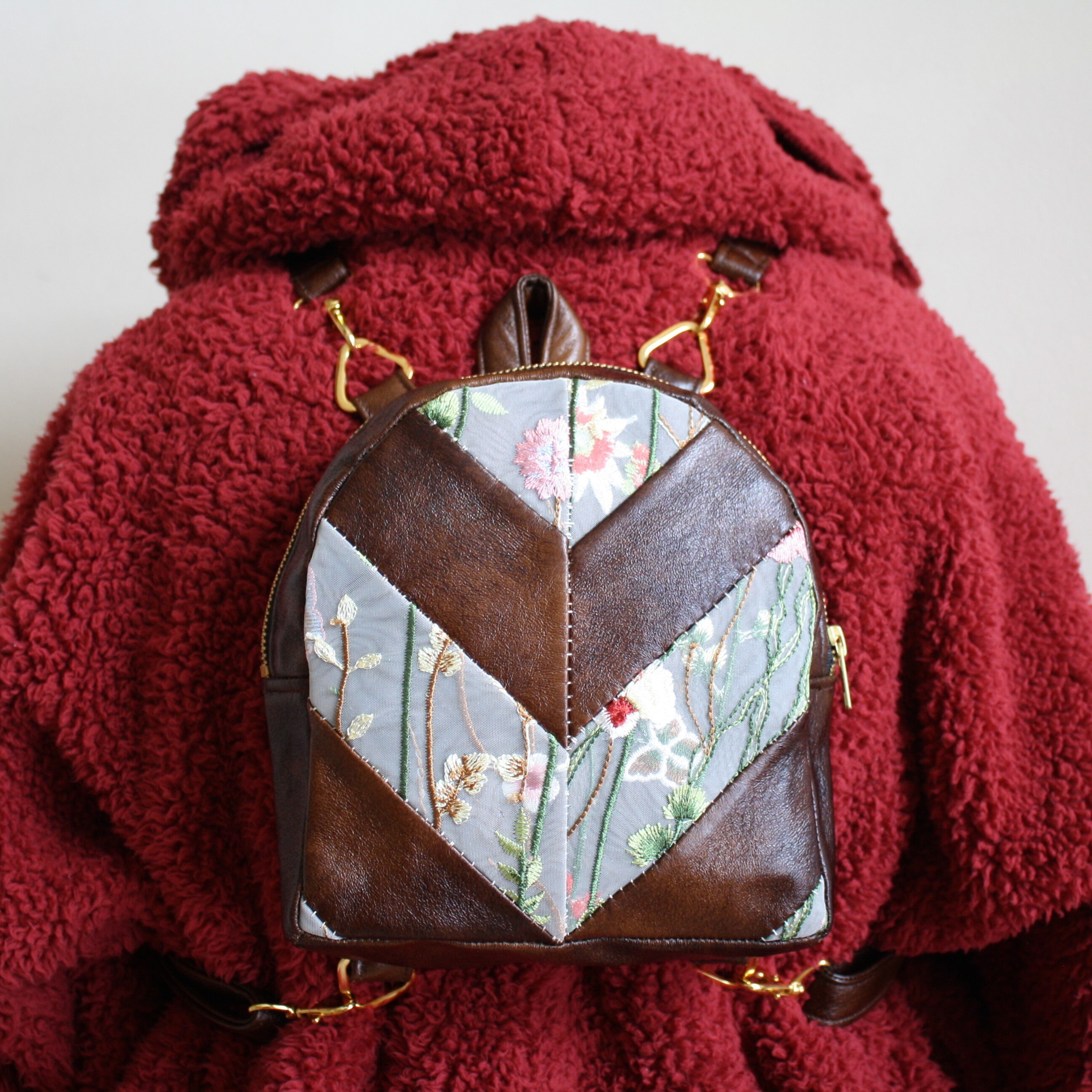 Mini Convertible + Adjustable Backpack (herringbone Brown Faux ...