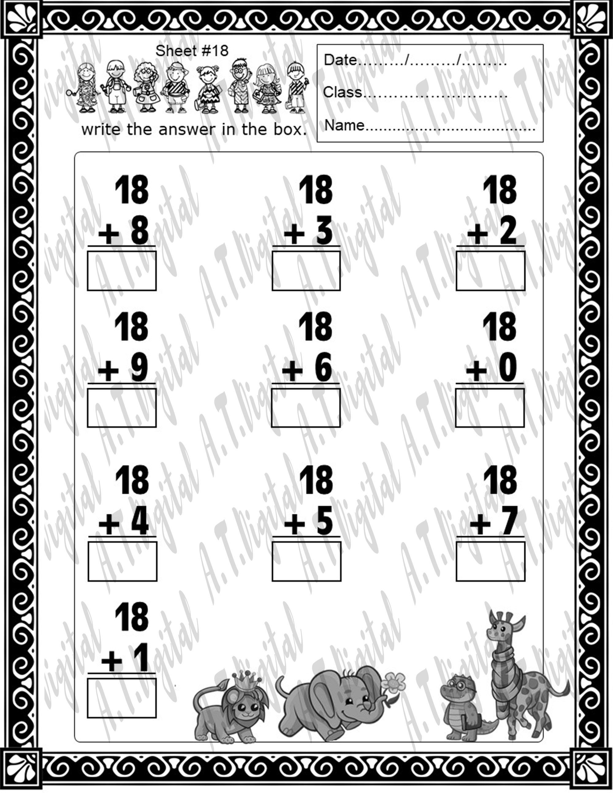 20 Printable Addition Worksheets 1. Numbers 1-20. for Kindergarten and ...