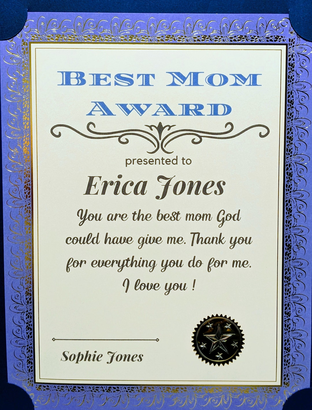 Custom Best Mom Award Certificate - Mother's Day Gift - Etsy