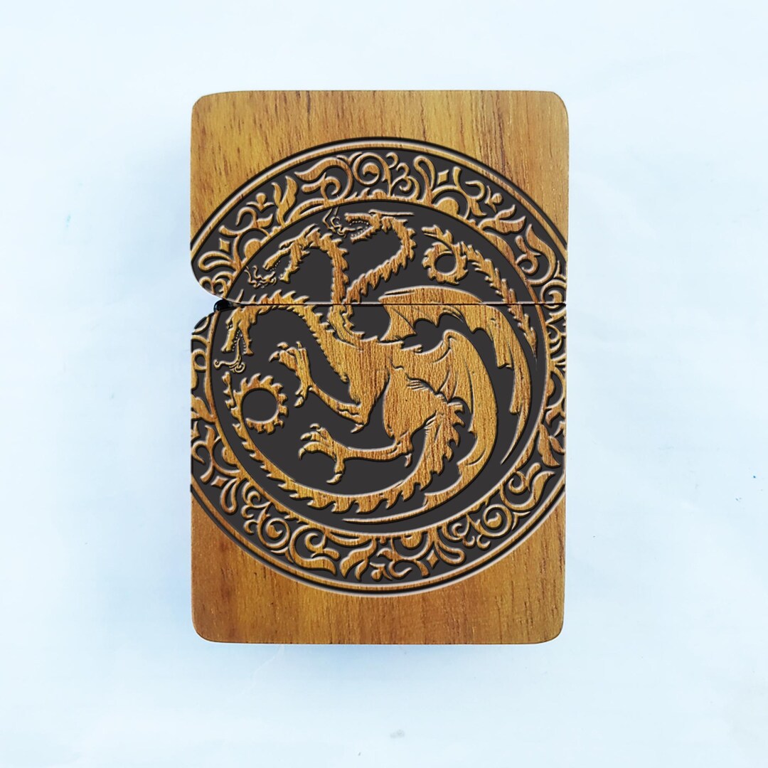 Engraved Teak Wood Lighter Medieval Dragon, Gifts for Him, Anniversary ...