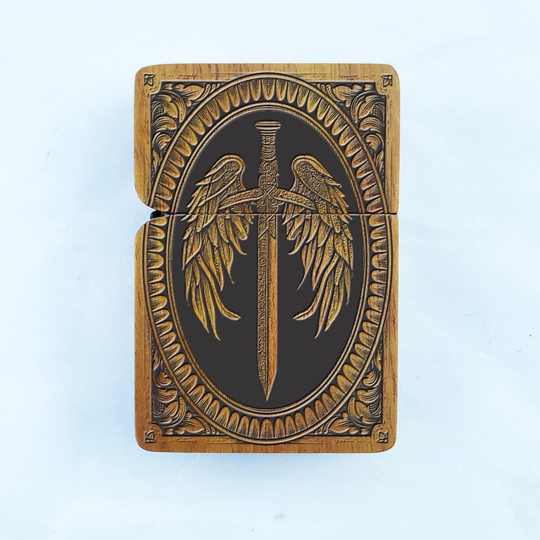 Engraved Teak Wood Lighter Medieval Winged Sword Design Unique Craft ...