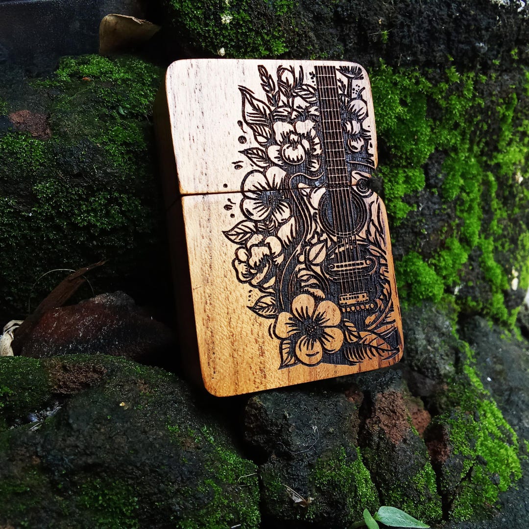 Flower Guitar Lighters Engraved Wooden Lighter Perfect for Musician ...