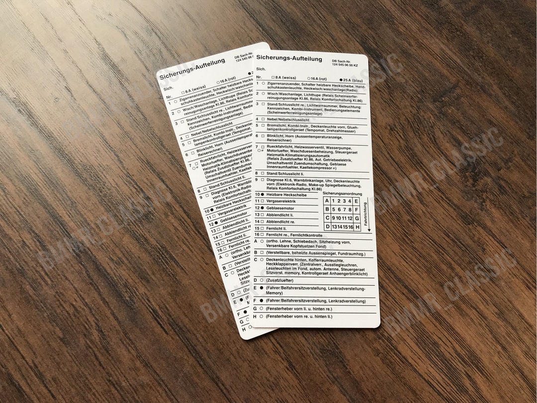 W124 S124 FUSE DESIGNATION Sicherungs-aufteilung Mercedes A1245450600 ...