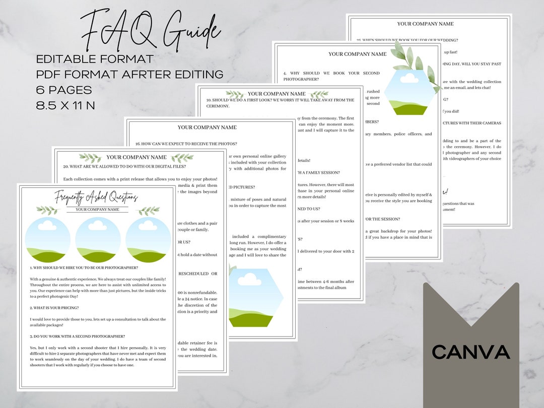 Photography Business FAQ Guide Template, Editable CANVA Template ...