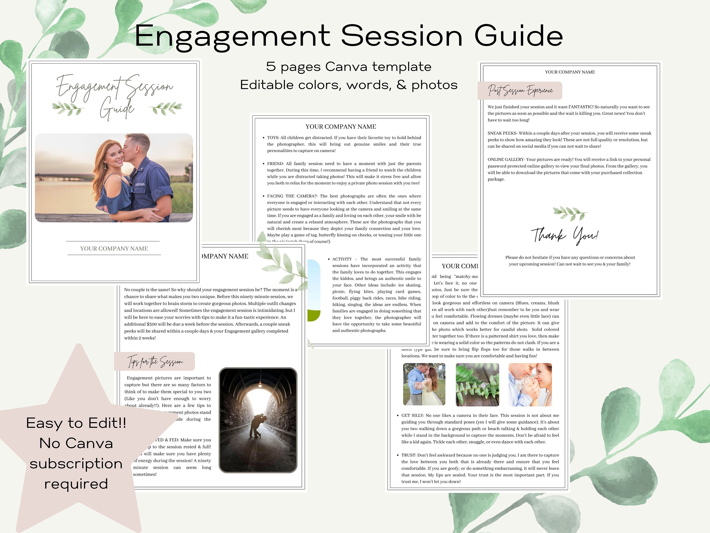 Photography Client Engagement Session Guide, Editable Canva Template ...