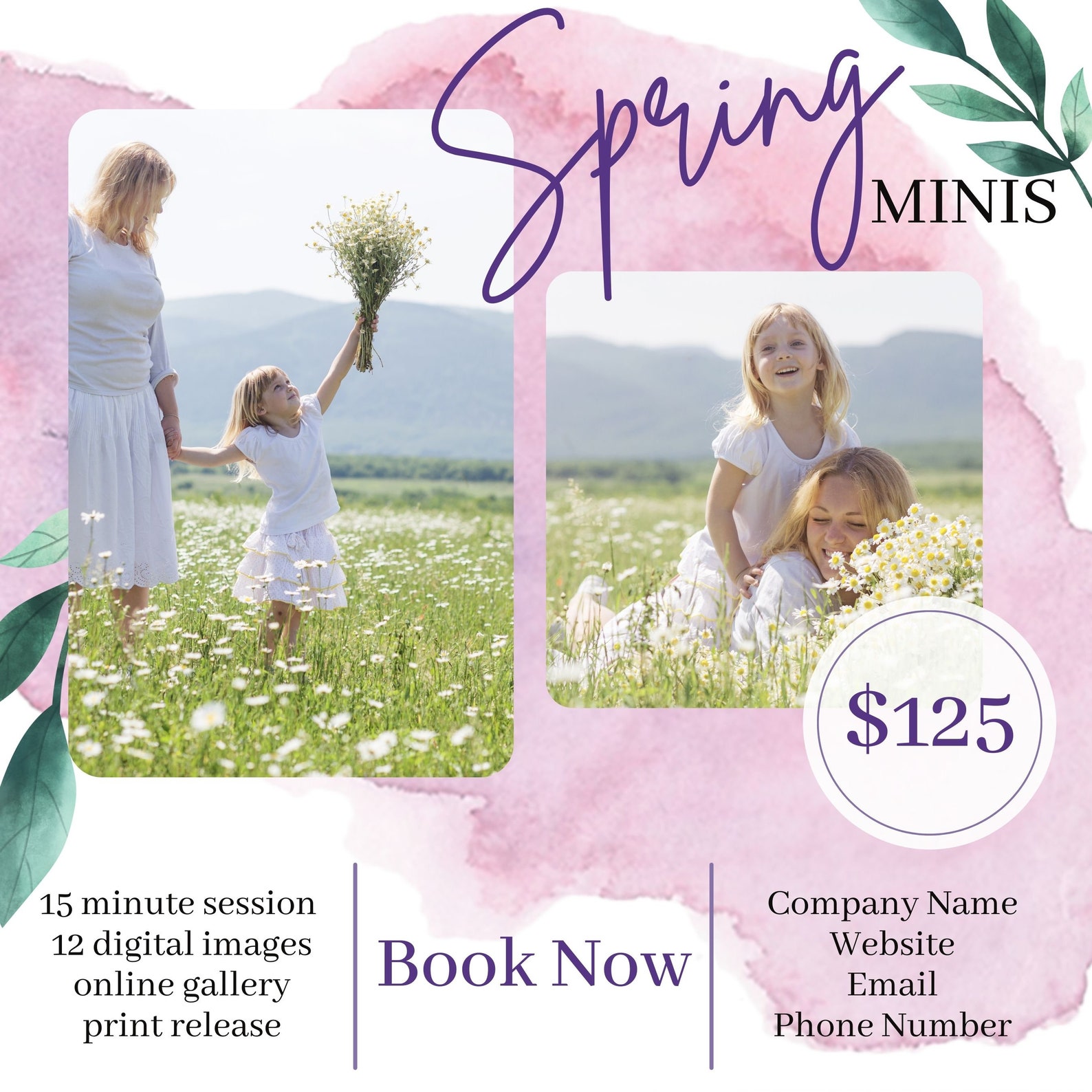 Spring Mini Session Template, Marketing Template, Canva, Editable ...