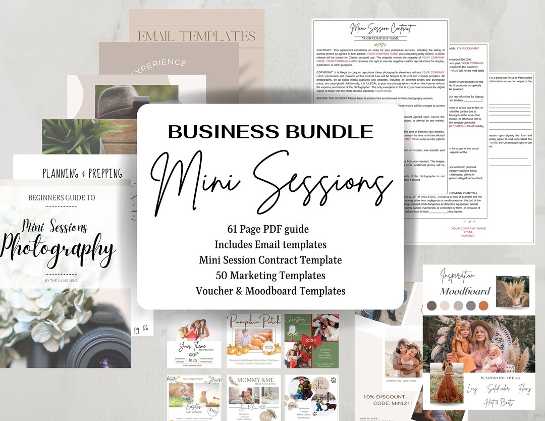 Mini Session Business Bundle, Email Templates, Editable, Contract ...