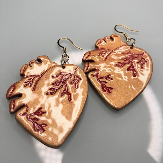 Mi Corazon Gold Heart W/red Veins Handmade Polymer Clay | Etsy