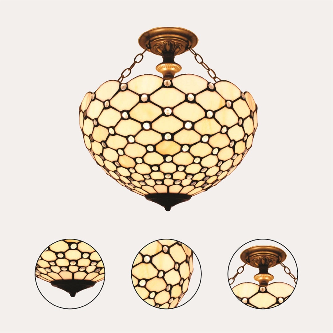 Tiffany Stained Glass Lighting Fixture, Flush Mount Ceiling Lamp ...