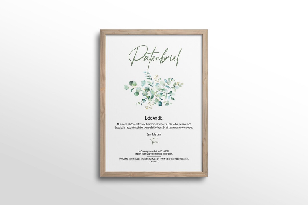 Godparent Gift: Godparent Letter With Psalm | Personalized Baptism Gift ...