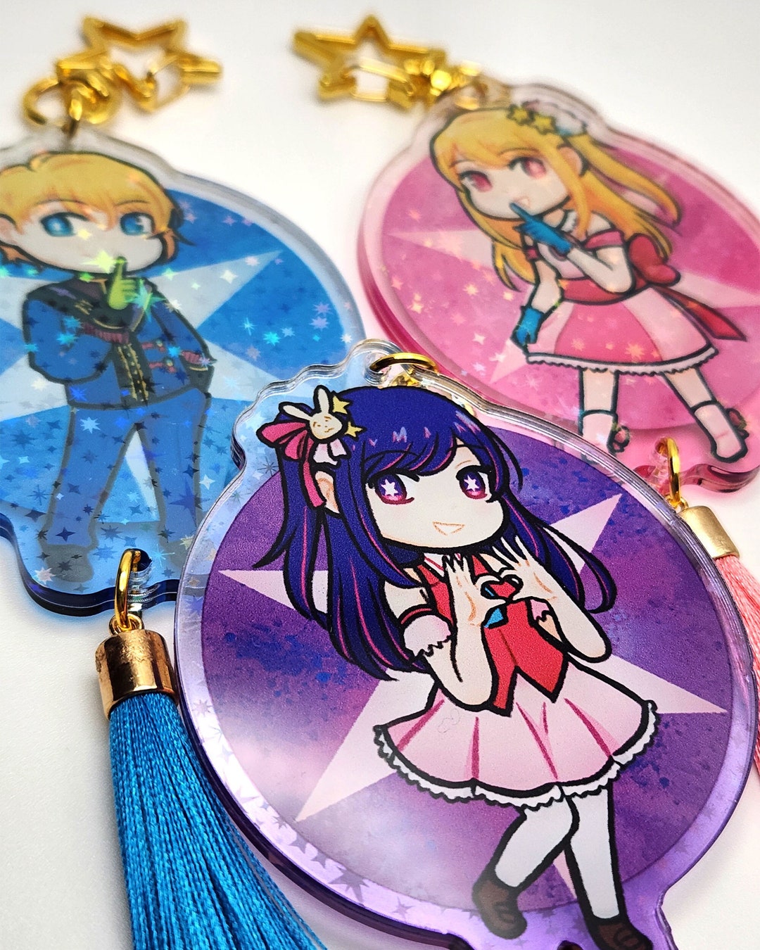 Oshi No Ko Acrylic Star Holographic Charms Keychains Ai - Etsy
