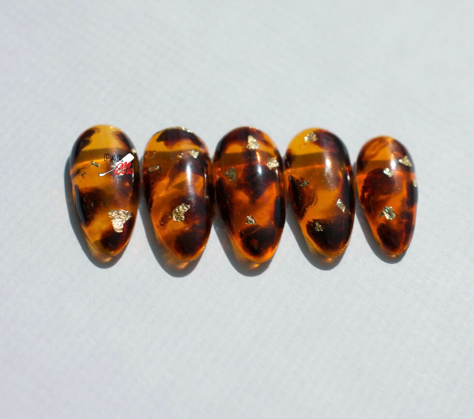 Glam Tortoise Shell Nails Press on Nails Almond Nails - Etsy