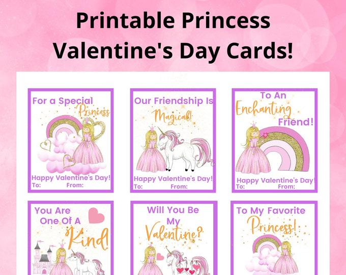 Printable Princess Valentines, Classroom Valentines Day Cards for Kids ...