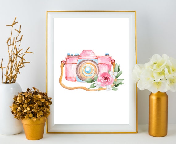 Pink Watercolor Camera Printable Wall Art Camera Print - Etsy